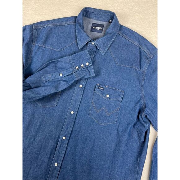 Wrangler | Shirts | Vtg Wrangler Denim Shirt Mens 2xt Pearl Snap Extra ...